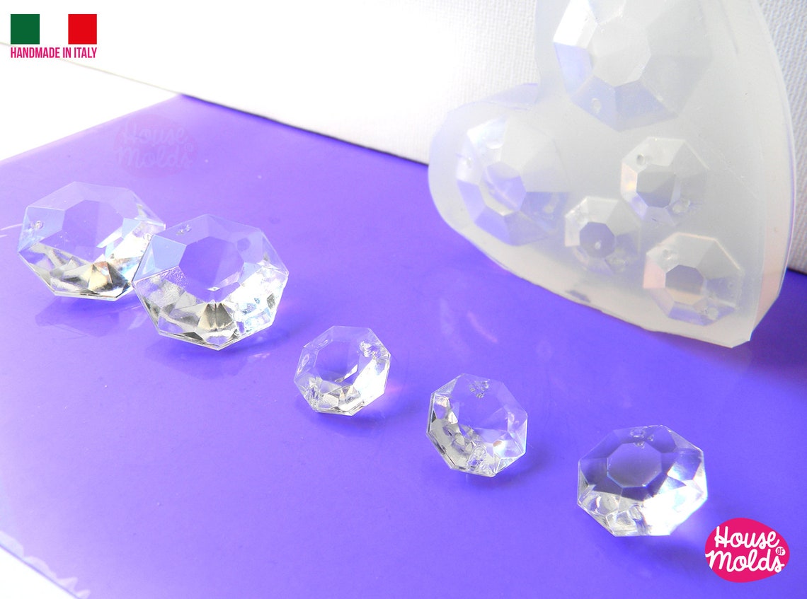 5 Diamonds Clear Mold ,3d-resin Cystals Diamonds , Premade Holes, Super ...