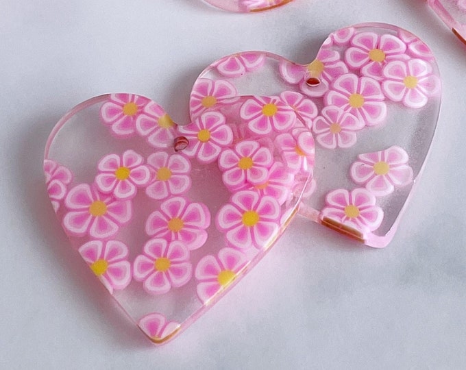 Acrylic Yellow Flower Charms Floral Earring Findings Translucent Resin ...