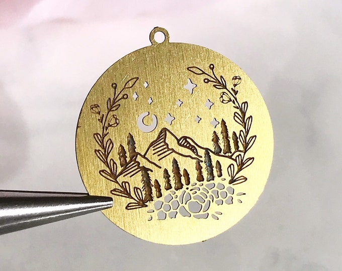 Brass Moon Phase Charm Rectangle Crescent Moon Bar Pendant Celestial ...