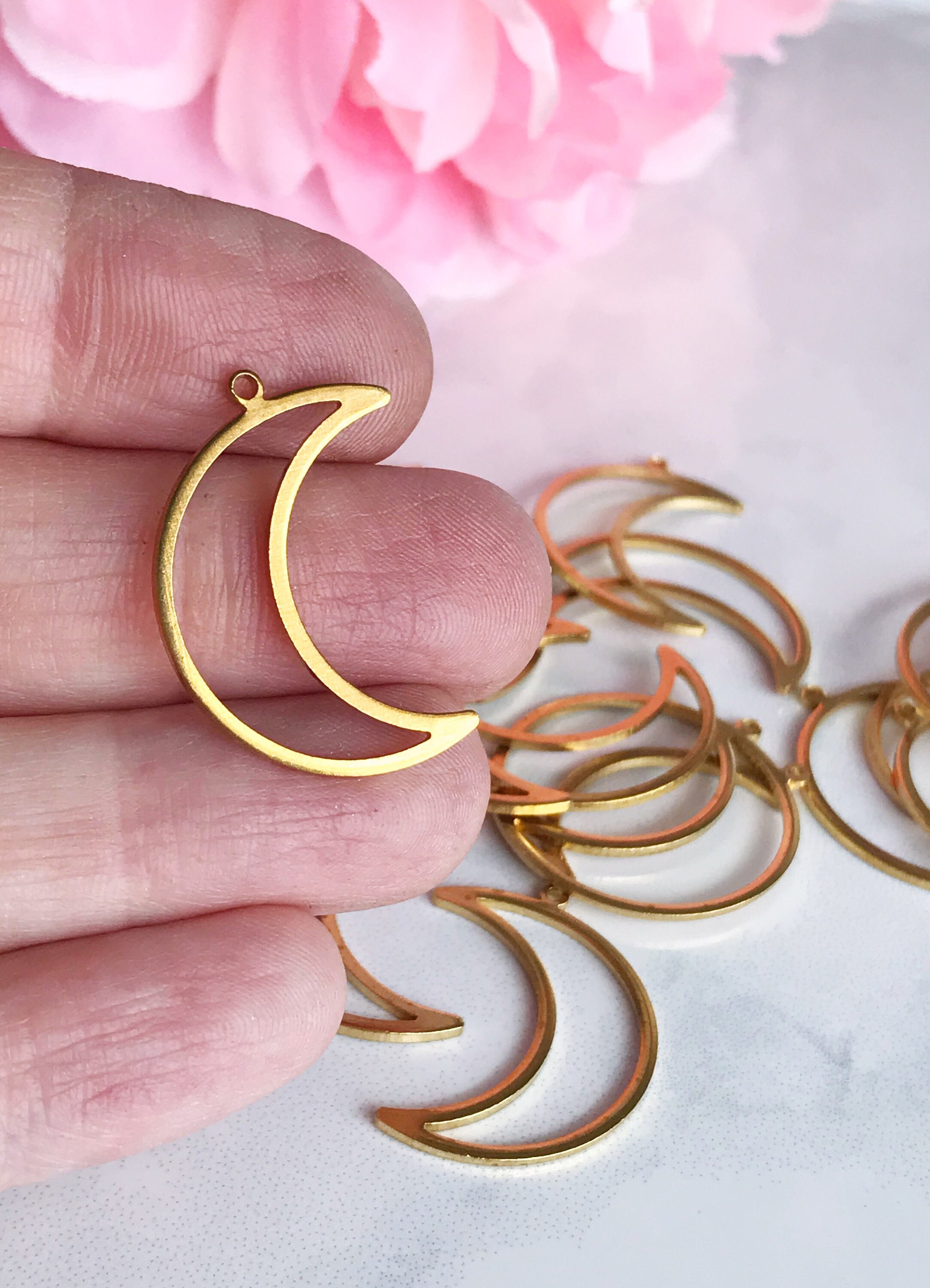 Brass Crescent Moon Charms Open Moon Connectors 25mm Moon | Etsy