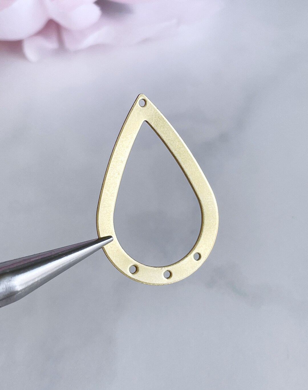 Brass Teardrop Earring Hoop Connector With Holes for Beading - Etsy