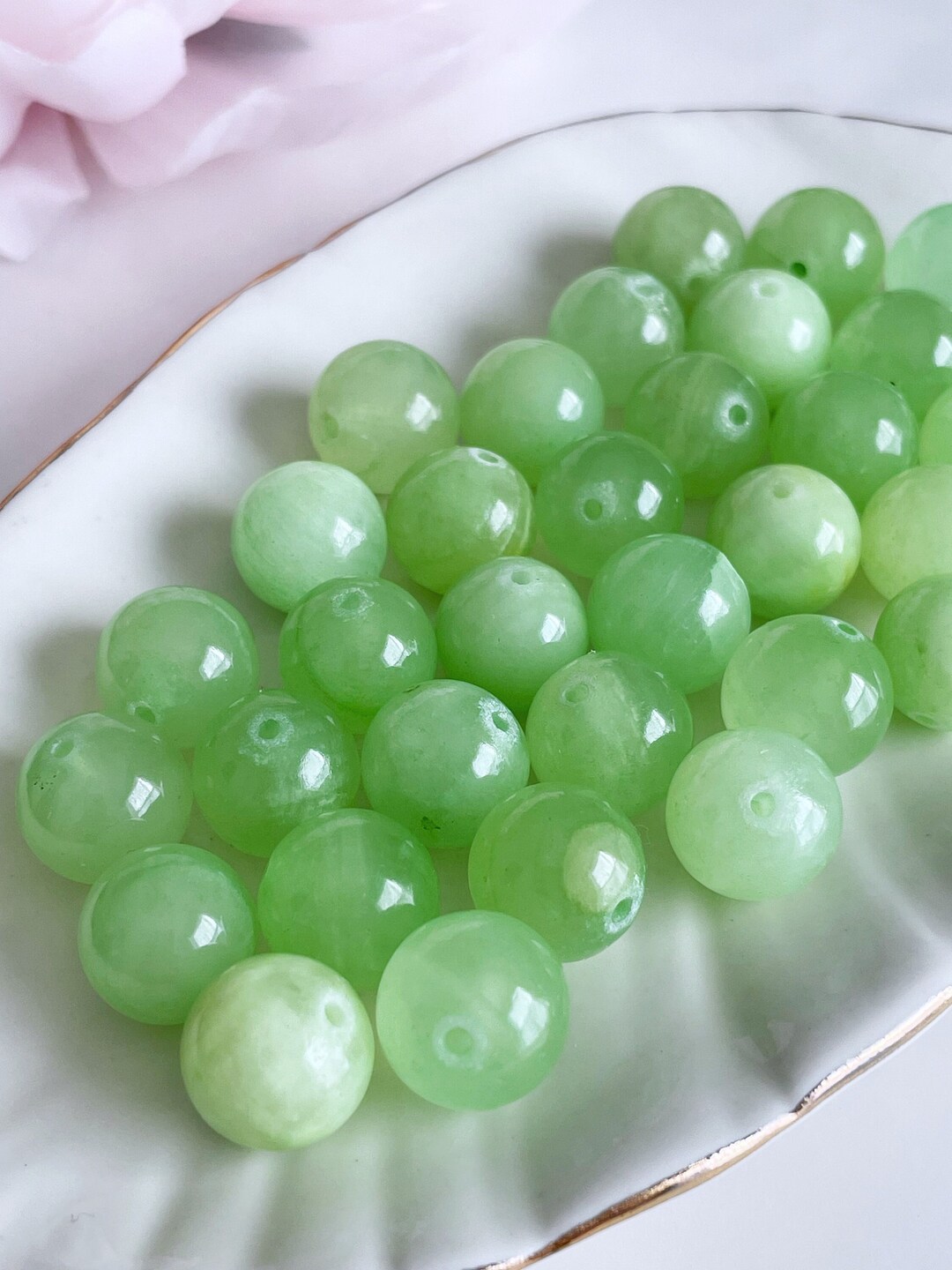 Green Stone Beads 12mm Gemstone Beads Light Green Large Round Jewelry ...