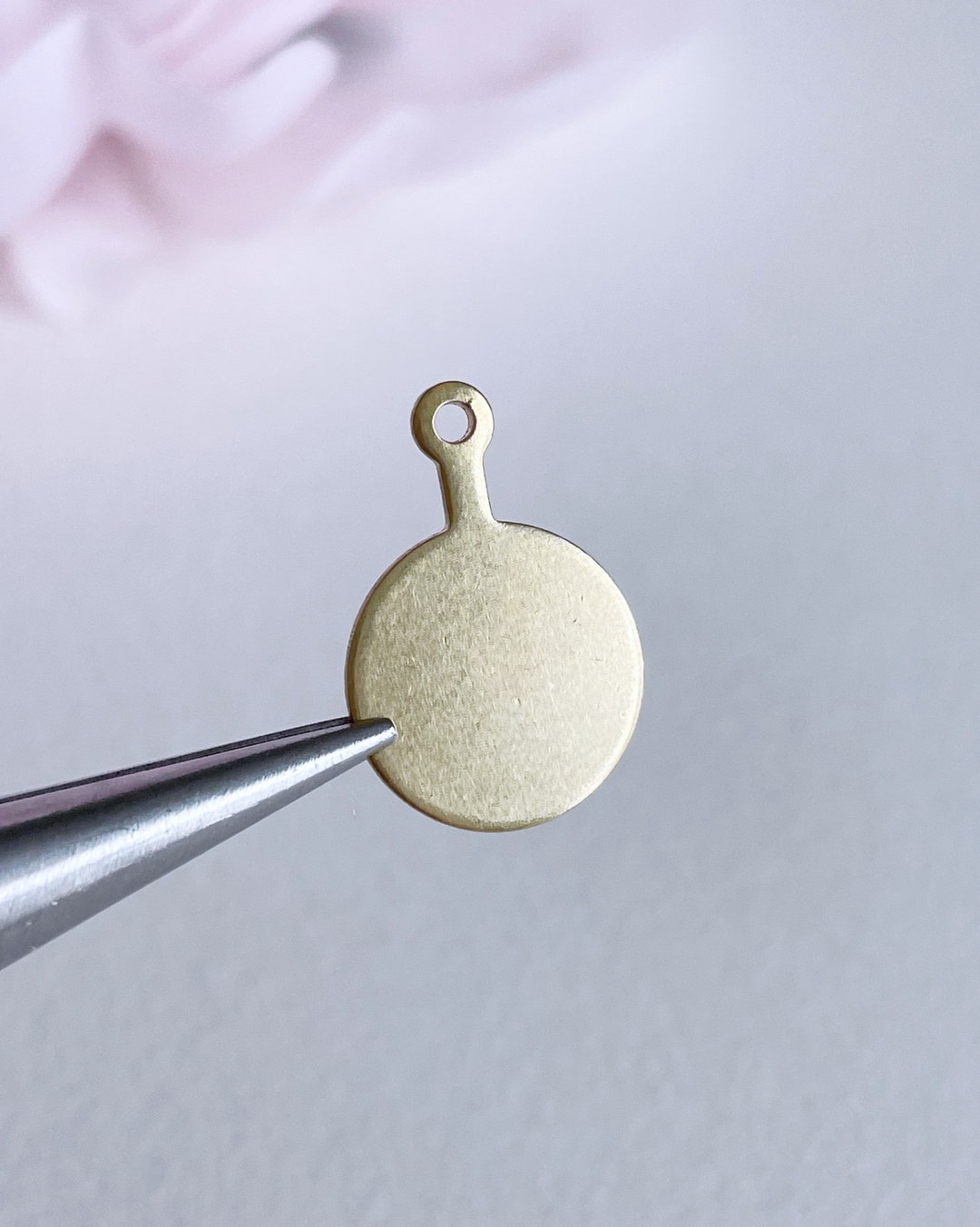 Large Brass Tag Round Charm Bail Brass Stamping 14mm Pad Flat Bail for ...