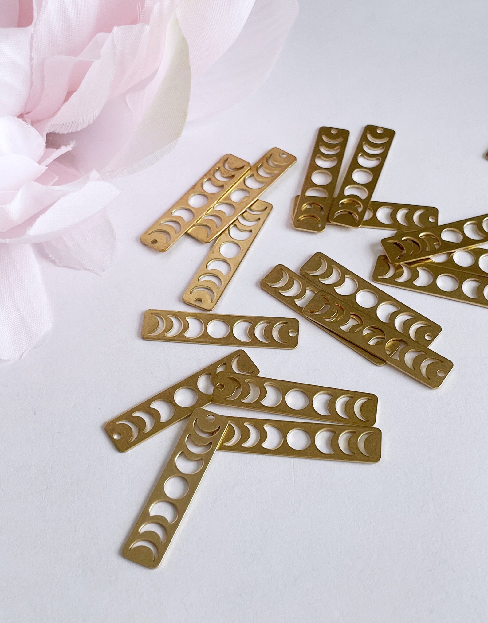 Brass Moon Phase Charm Rectangle Crescent Moon Bar Pendant - Etsy