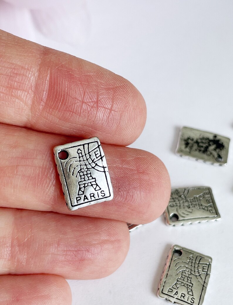 Silver Toned Paris Postage Stamp Charms With Eiffel Tower Small Tiny ...