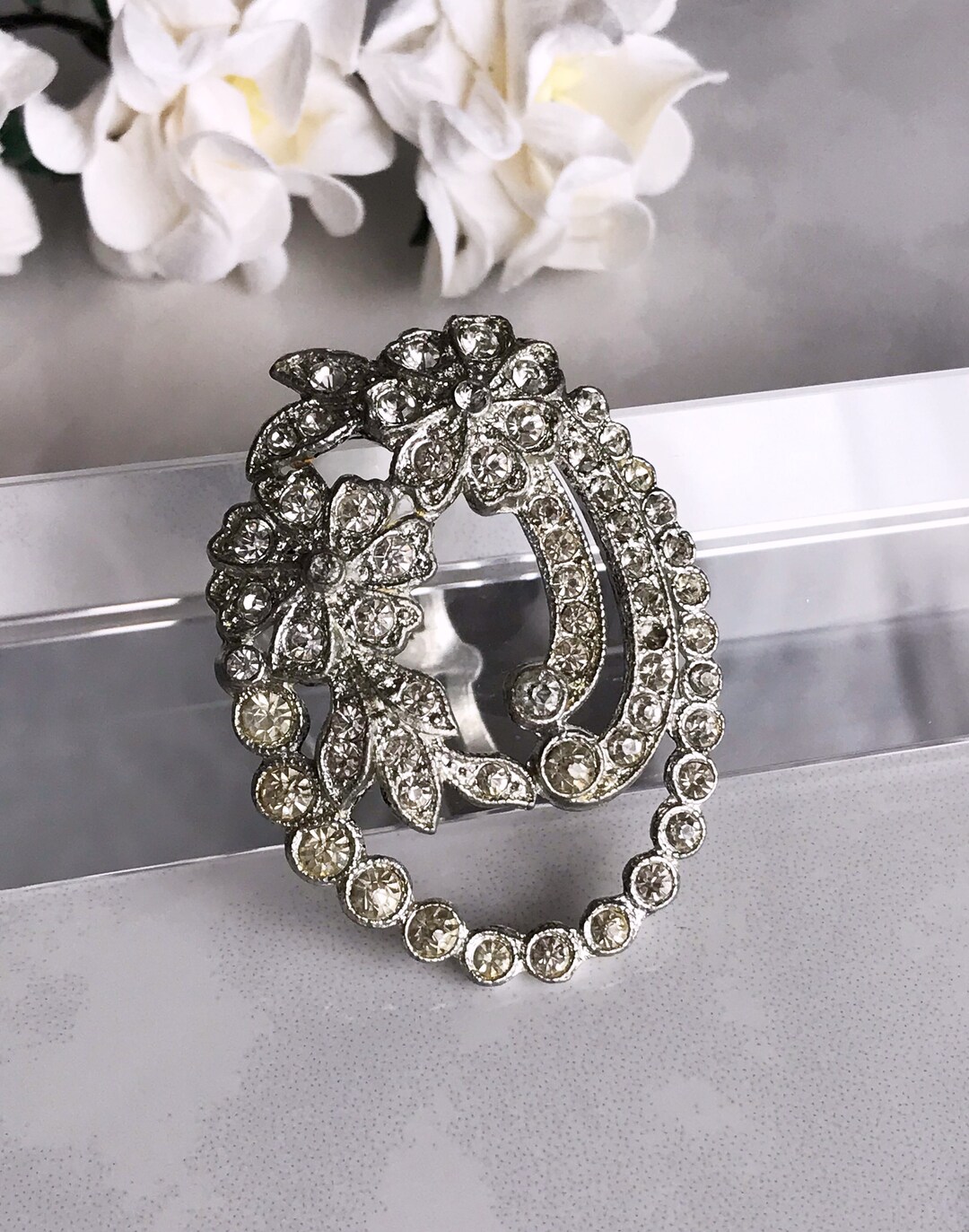 Vintage Rhinestone Dress Clip Floral Dress Clip Rhinestone Flower Clip ...