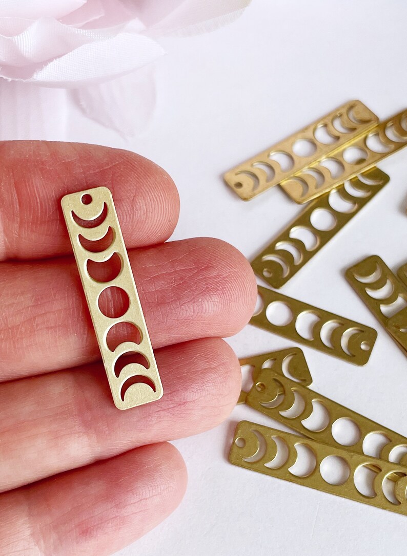 Brass Moon Phase Charm Rectangle Crescent Moon Bar Pendant - Etsy