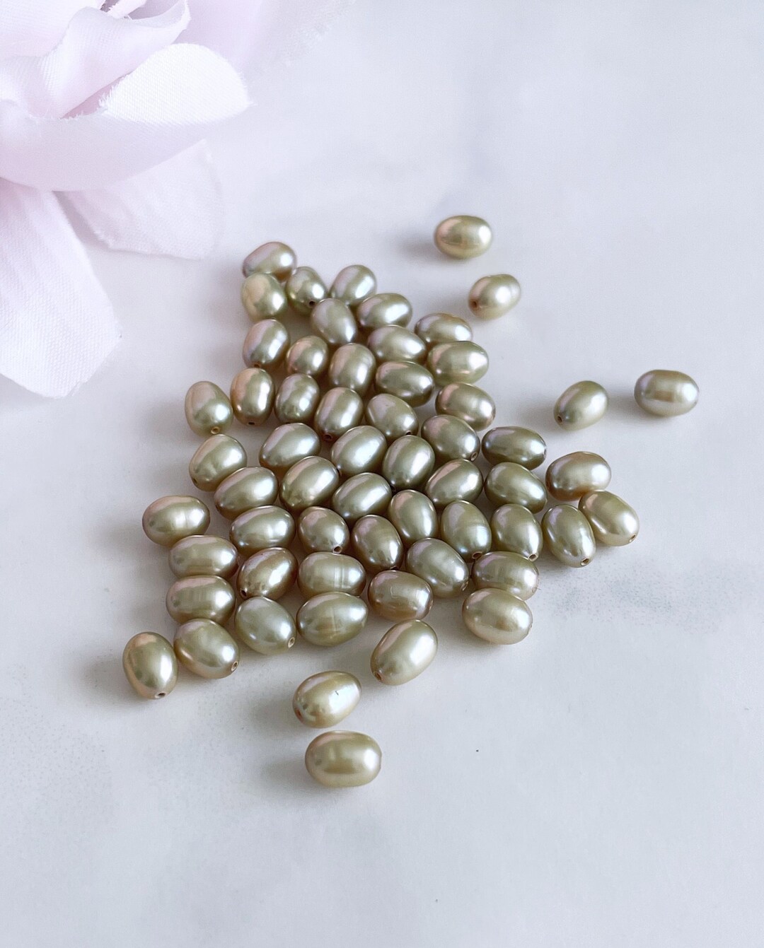 5mm Pearl Beads Light Sage Green Rice Pearls Oval Oblong Pearl Beads ...