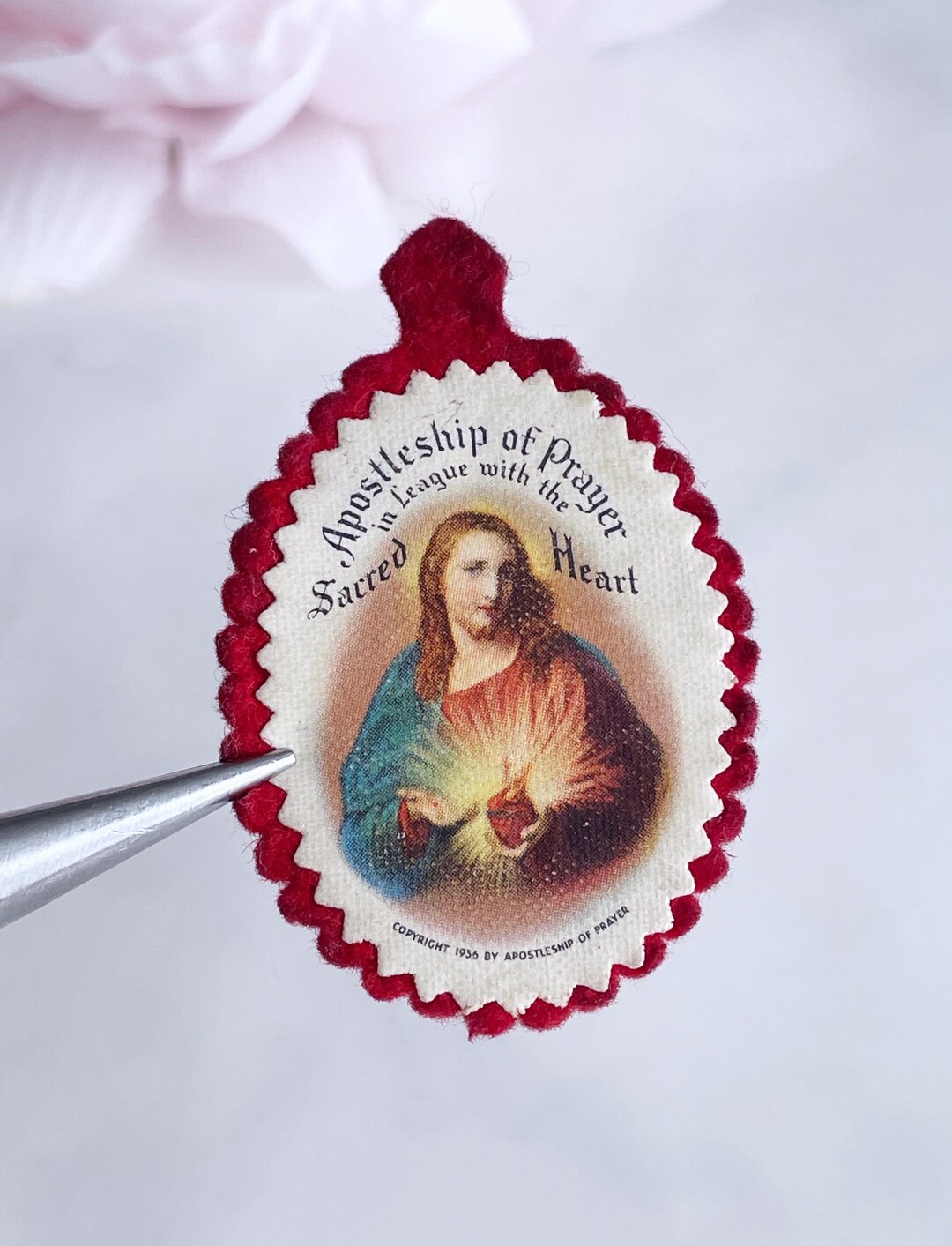 Vintage Scapular Sacred Heart of Jesus Felt Fabric Catholic Scapular ...