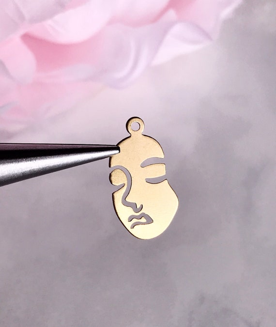 Brass Face Charm Small Face Earring Supply Modern Face Outline - Etsy