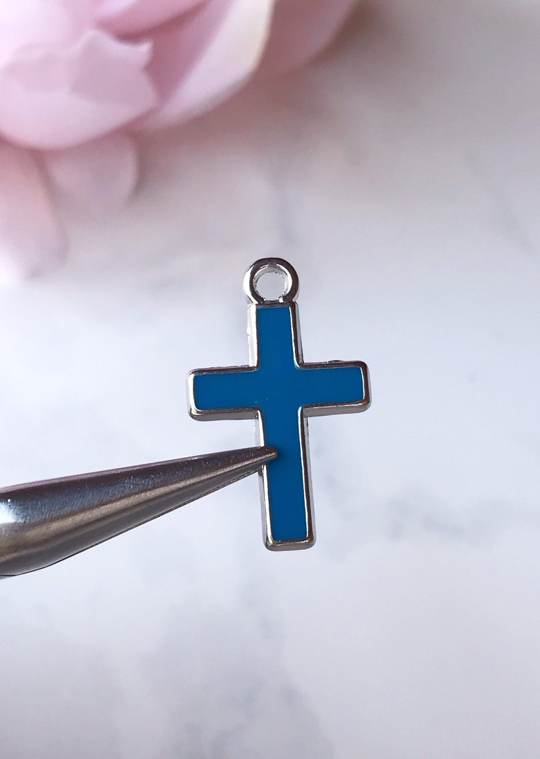 Blue Enamel Cross Charms: Silver Toned Jewelry Supply (4 Pcs) - Etsy