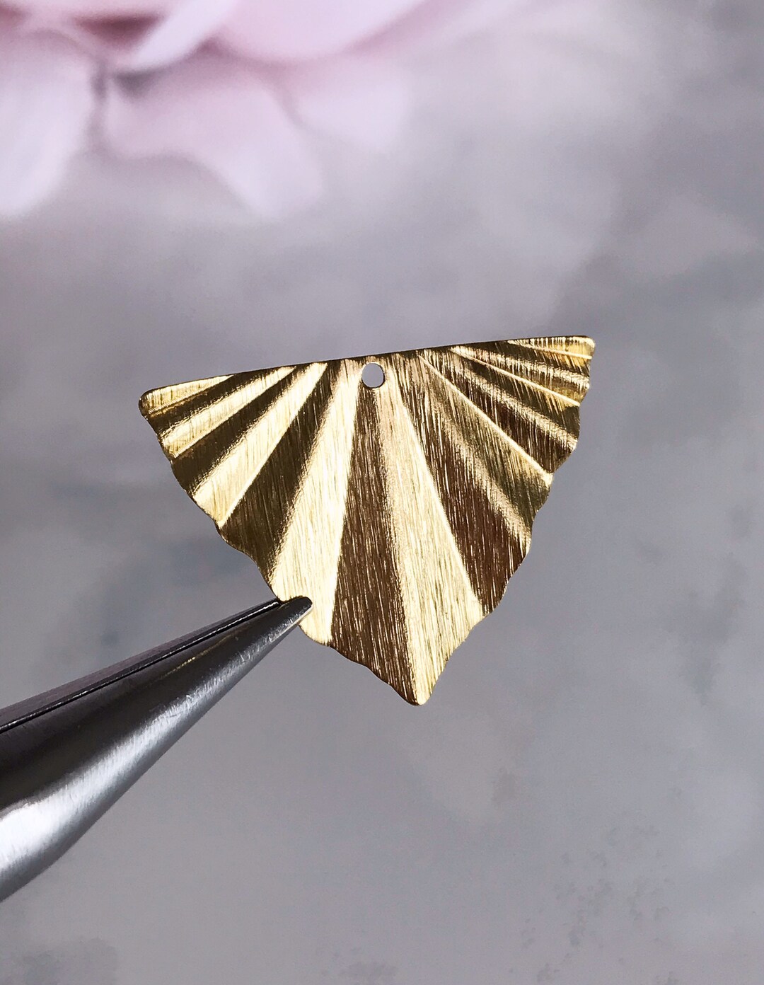 Brass Fan Charm Shell Textured Brass Triangle Jewelry Finding Fan Shape ...