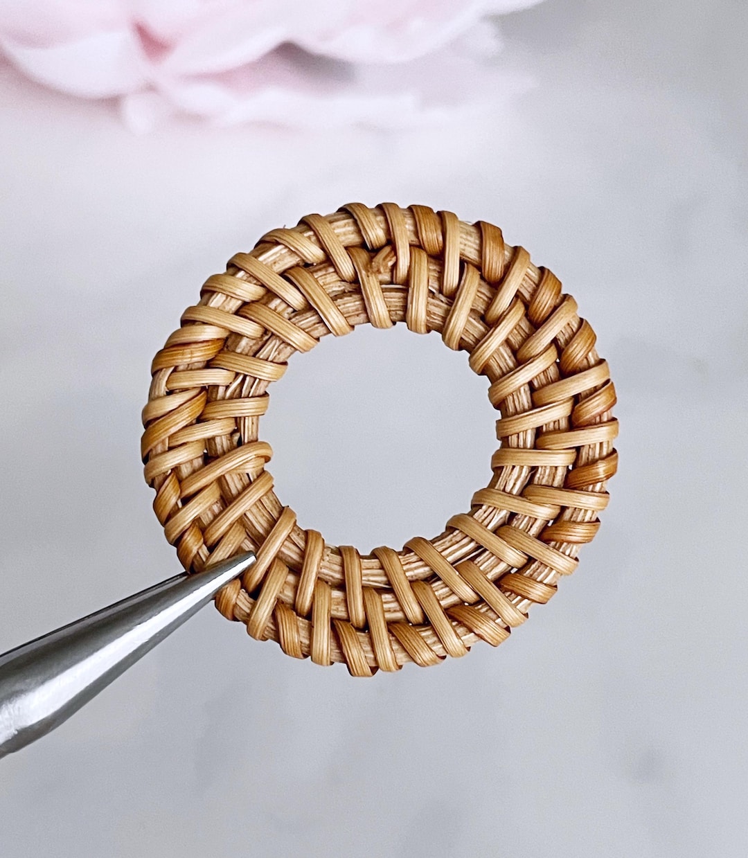 Rattan Woven Circle Hoops: Natural Round Wicker Charms (2 Pcs) - Etsy