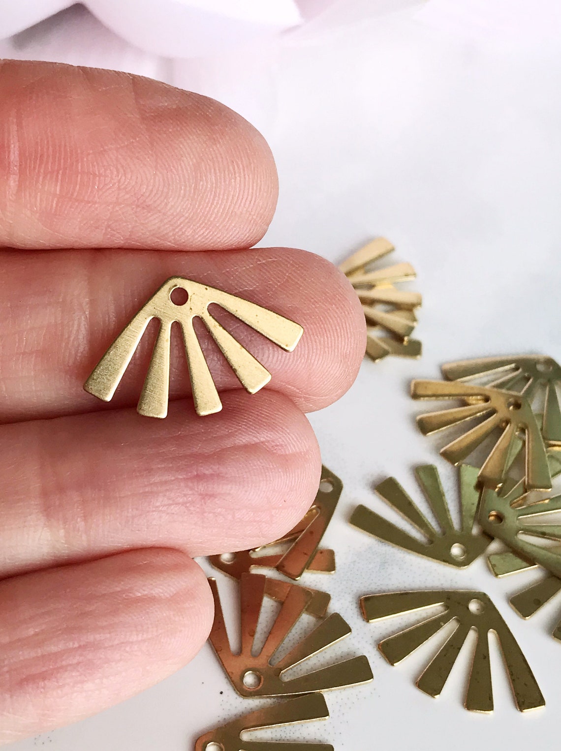 Brass Sun Ray Charm Brass Eyelash Charms Triangle Fan Fringe - Etsy