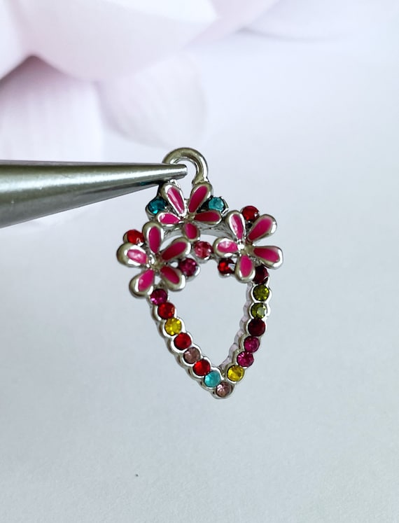 Rhinestone Heart Charms X 2 Multi Color Hearts Pink Enamel - Etsy