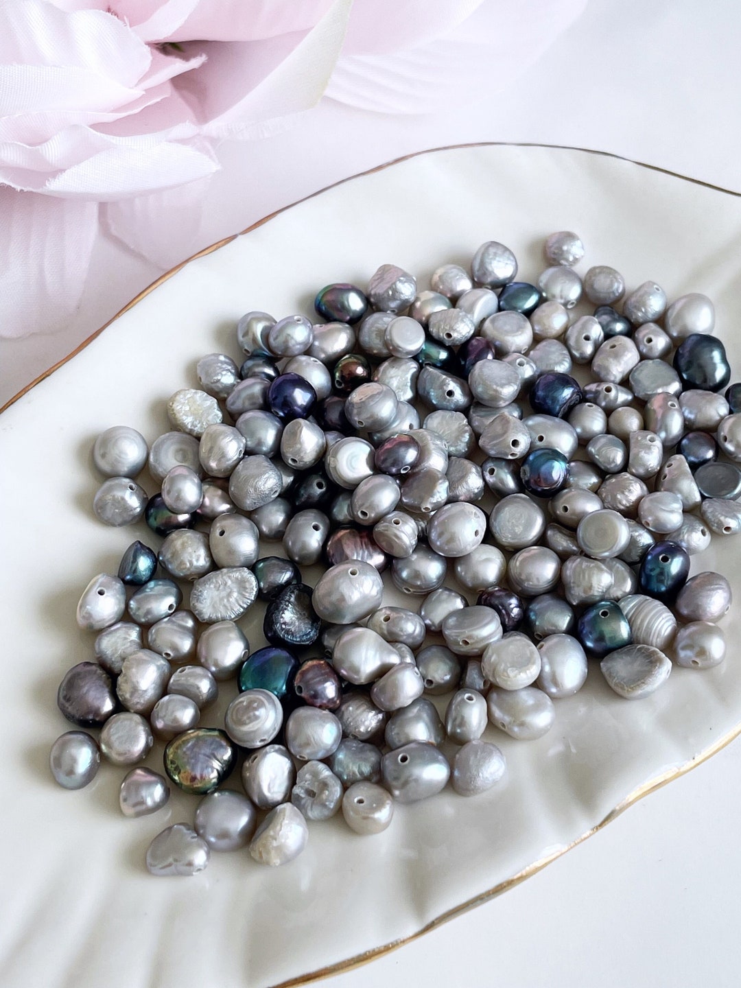 Gray Pearl Beads 5mm - 7mm Grey Silver Pearls Center Drilled Mixed Lot ...
