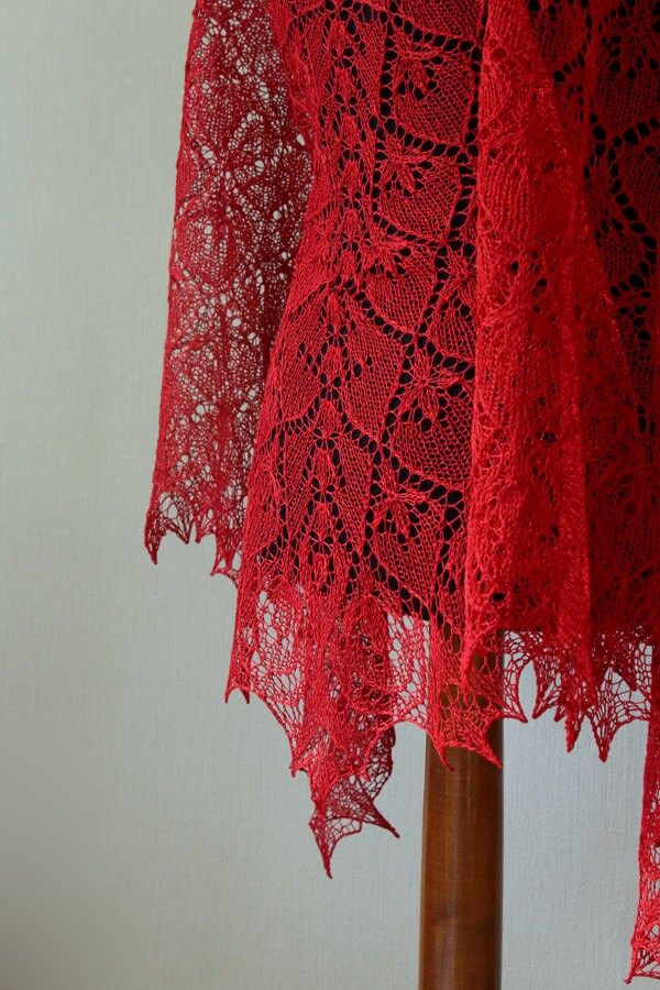 Red Lace Shawl - Ellegant Summer Wrap- Hand Knit Shawl - Etsy