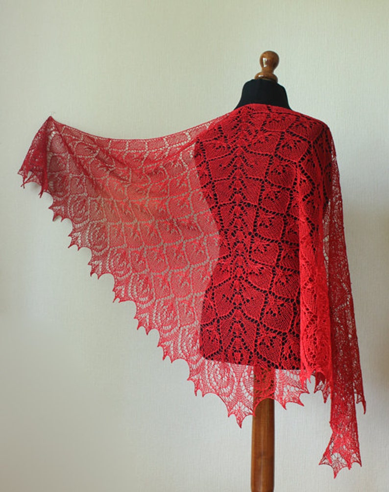 Red Lace Shawl - Ellegant Summer Wrap- Hand Knit Shawl - Etsy