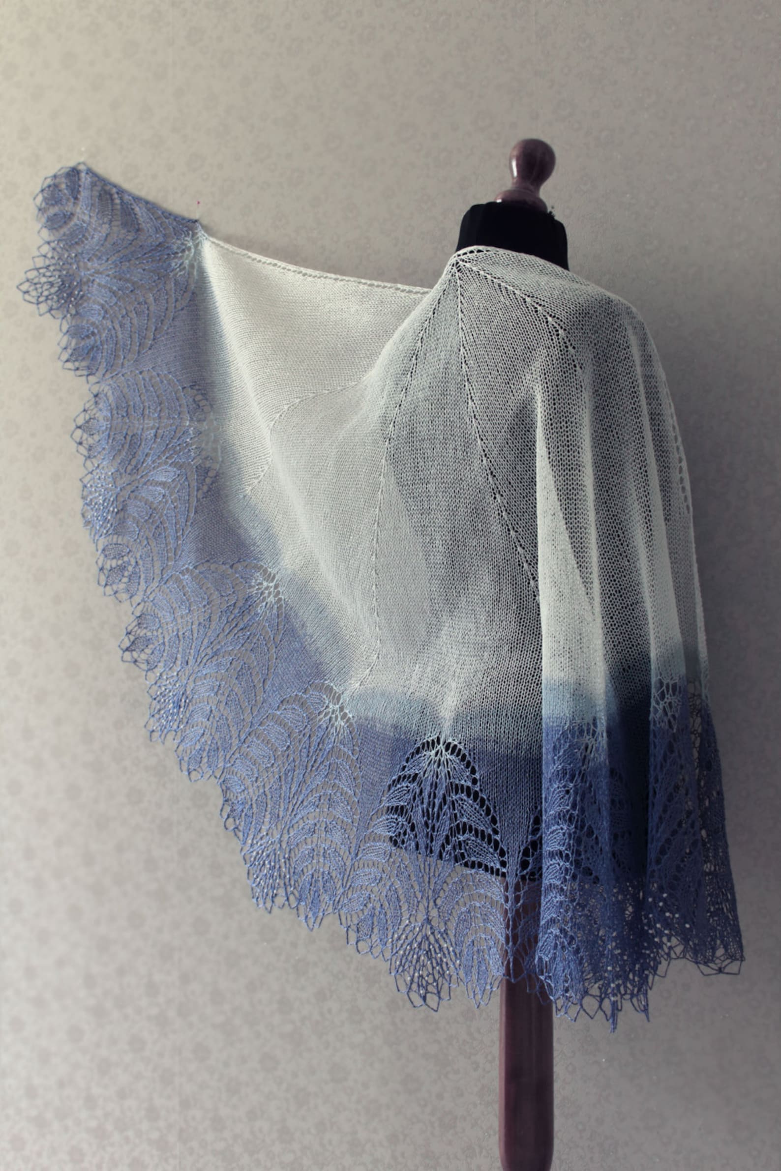 Lace Shawl - Lace Linen Shawl in Frosty Snow White and Light Blue ...
