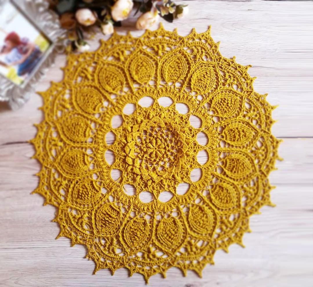 Linen Crochet Doily in Mustard Gold Color. - Etsy