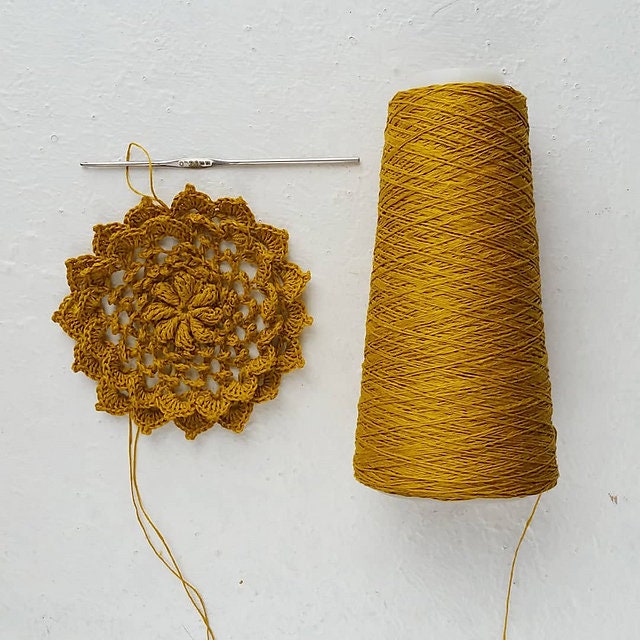 Linen Crochet Doily in Mustard Gold Color. - Etsy