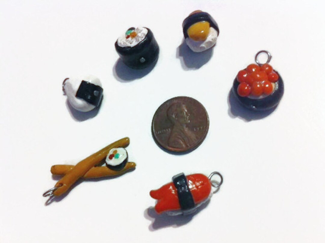 Sushi Charms 6 Pieces, Food Charms, Polymer Clay Charms, Tiny Food ...