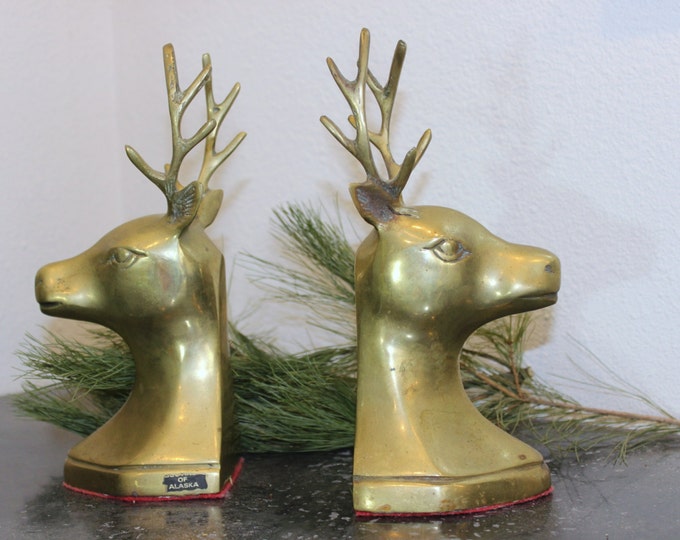 Vintage 1950's Solid Brass Deer Bookends Brass Deer Buck Mid Century ...