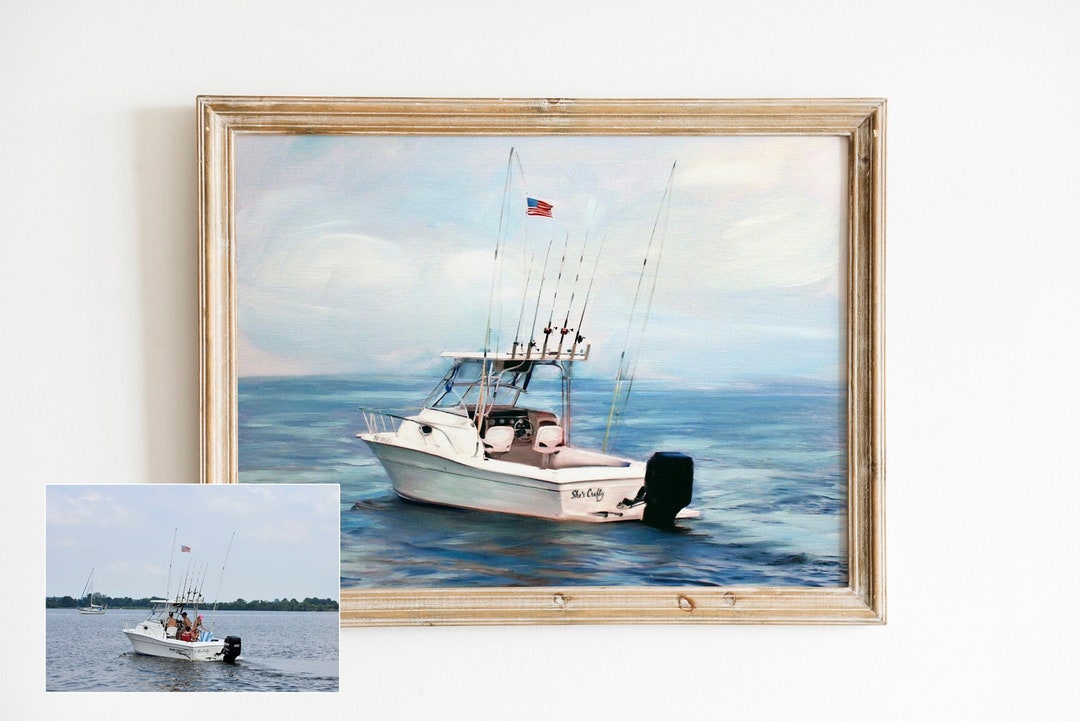 Custom Boat Painting on Canvas, Hand Painted From Photo, Personalized ...