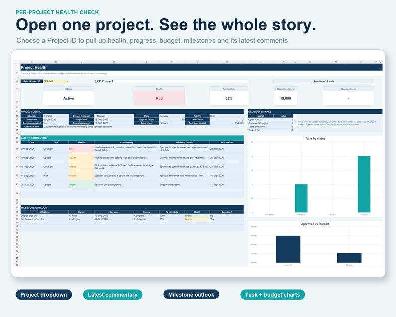 Executive Project Portfolio Tracker | PMO Dashboard | Excel ...