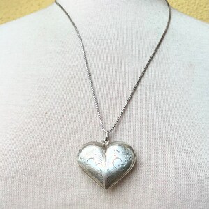 Sterling Silver Heart Pendant Necklace Etched Puffy Hallow Heart ...