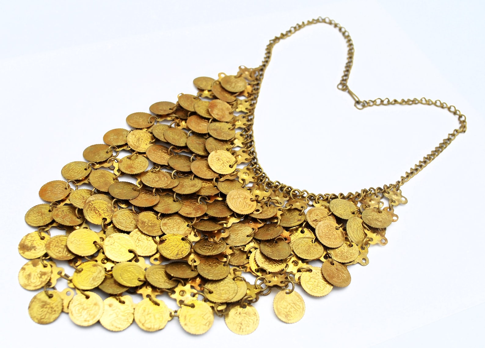 Gold dangle coin Bib Necklace V Shape mid century mod boho | Etsy