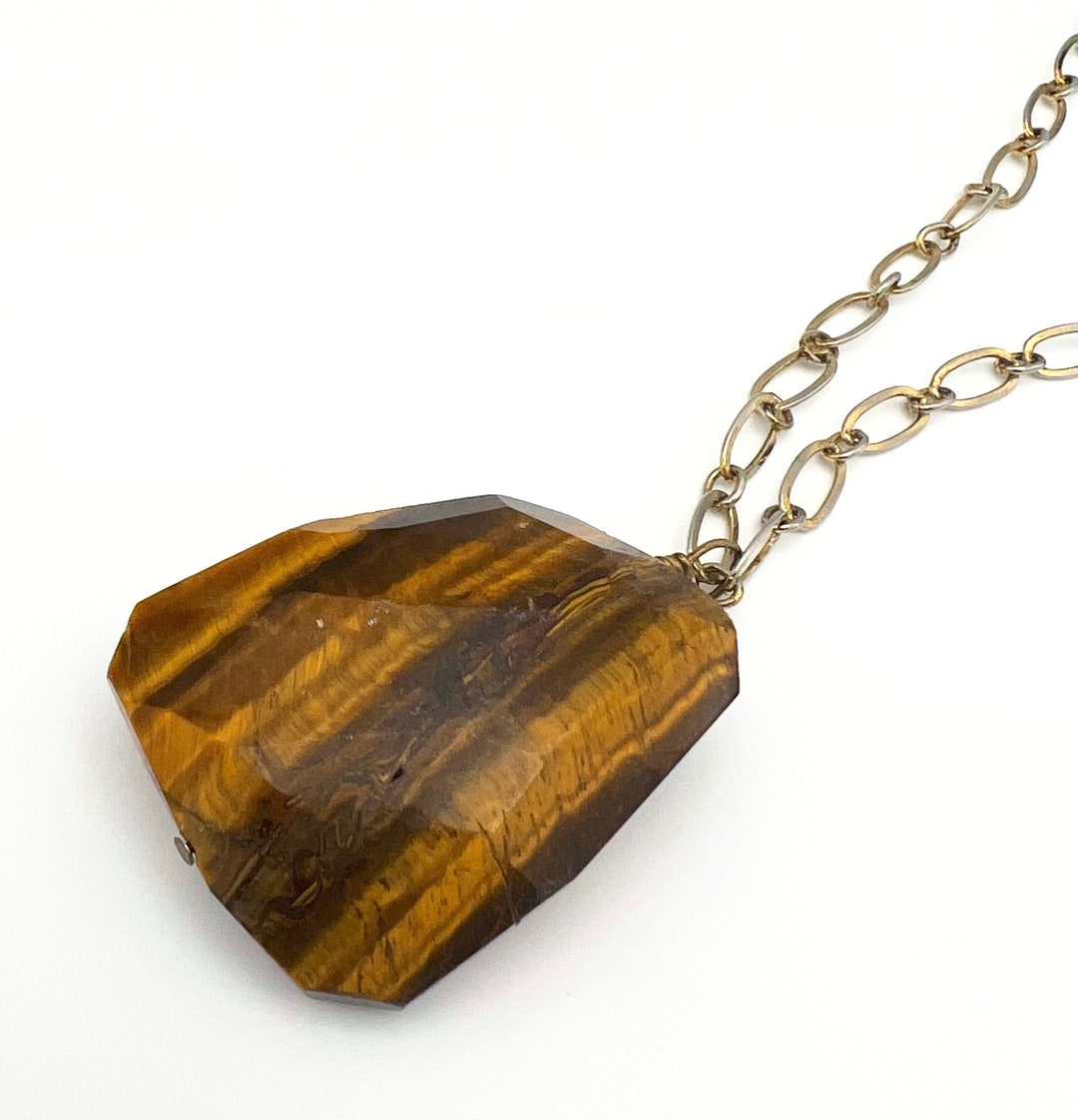 Long Tiger Eye Pendant Necklace by A.V. MAX Brown Gemstone Necklace - Etsy