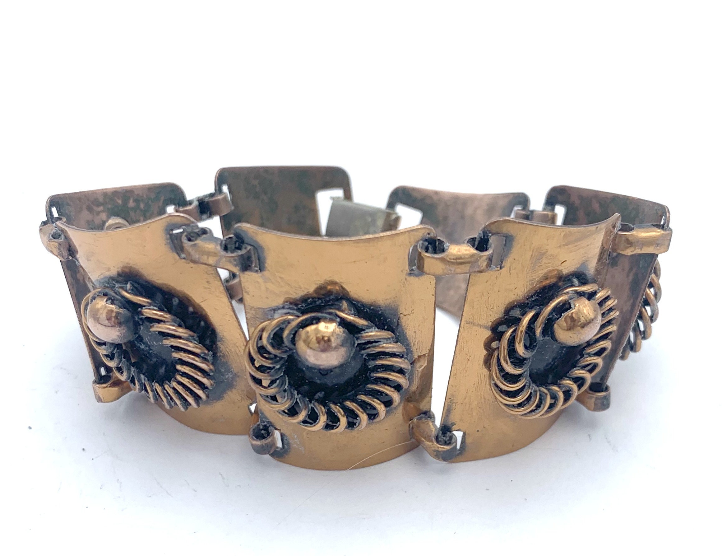 Copper link Bracelet and Earring Set mid century Boho | Etsy