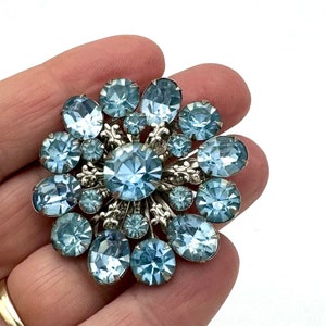 Light Blue Rhinestone Brooch Light Blue Crystal Stones Silver Setting ...