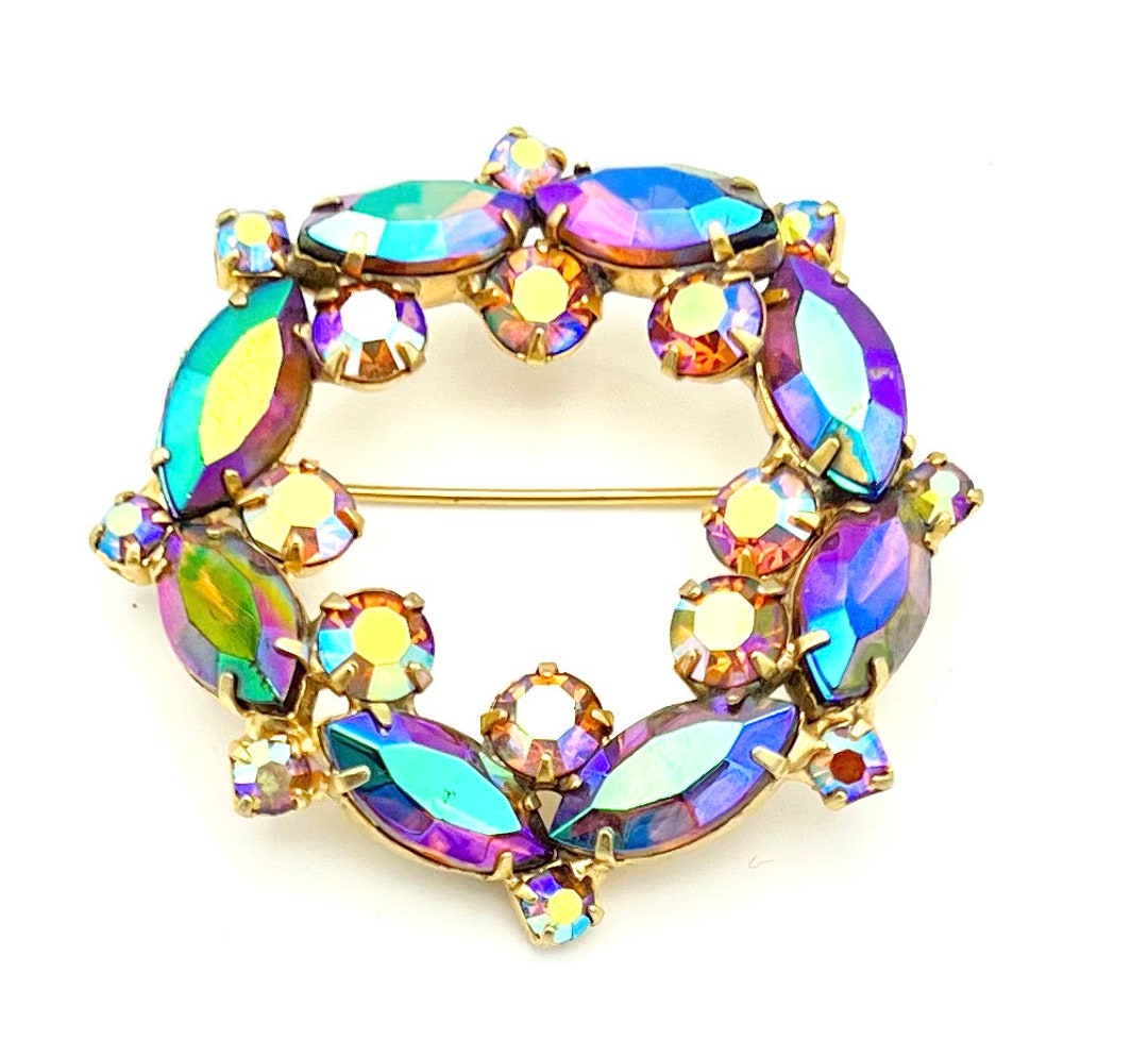 Rhinestone Wreath Brooch Juliana Aurora Borealis Crystal Mid Century ...