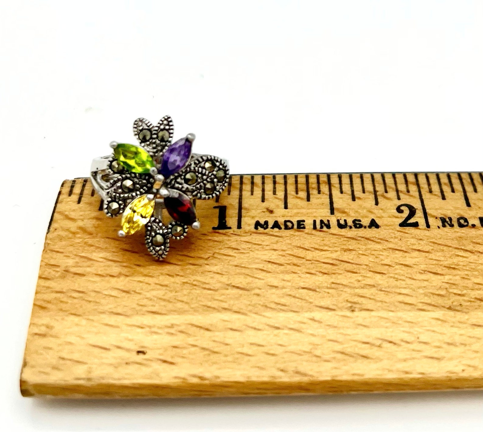 Multi Gemstone Flower Ring Sterling Silver Amethyst Garnet - Etsy
