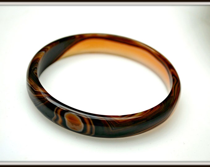 Bangle Carved Brown and Cream Agate Gemstone - Etsy