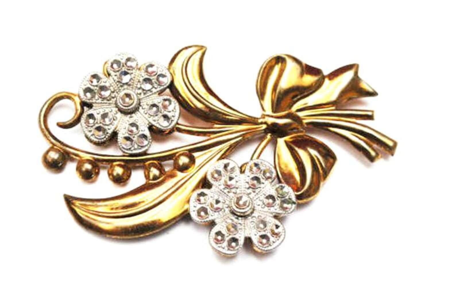 Flower Brooch Art Deco Gold Plated Metal Silver Cut Steel | Etsy