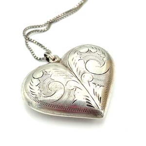 Sterling Silver Heart Pendant Necklace Etched Puffy Hallow Heart ...