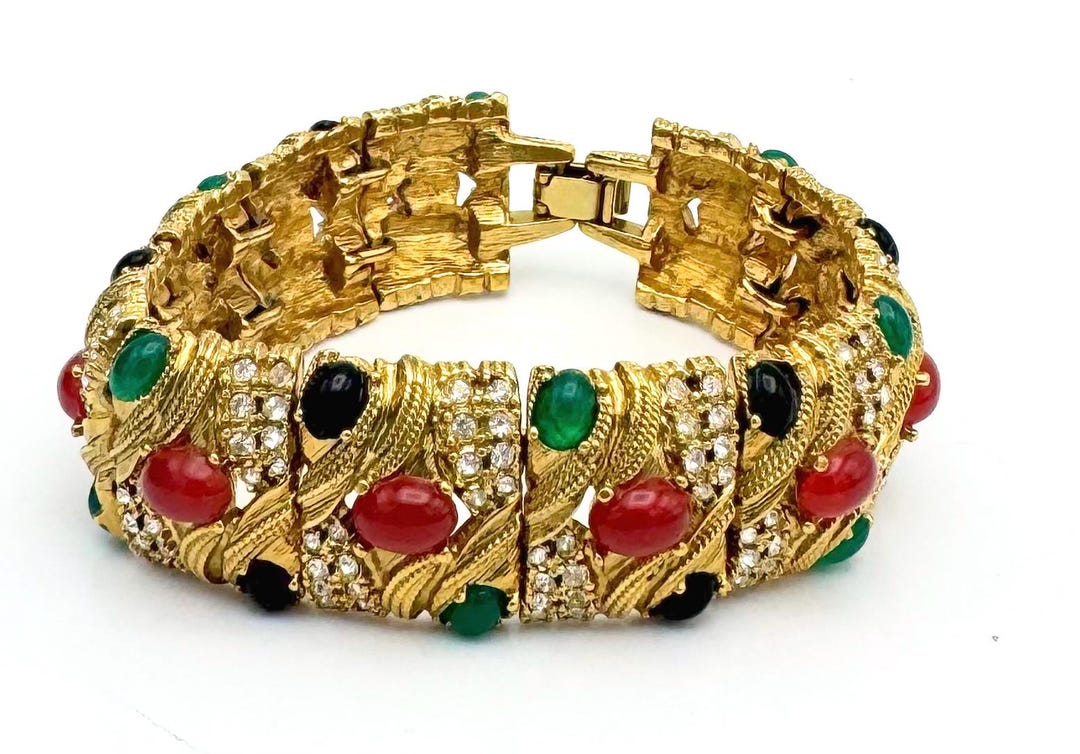 Rachel Zoe Rhinestone Gold Link Bracelet Colorful Cabochon Crystal ...