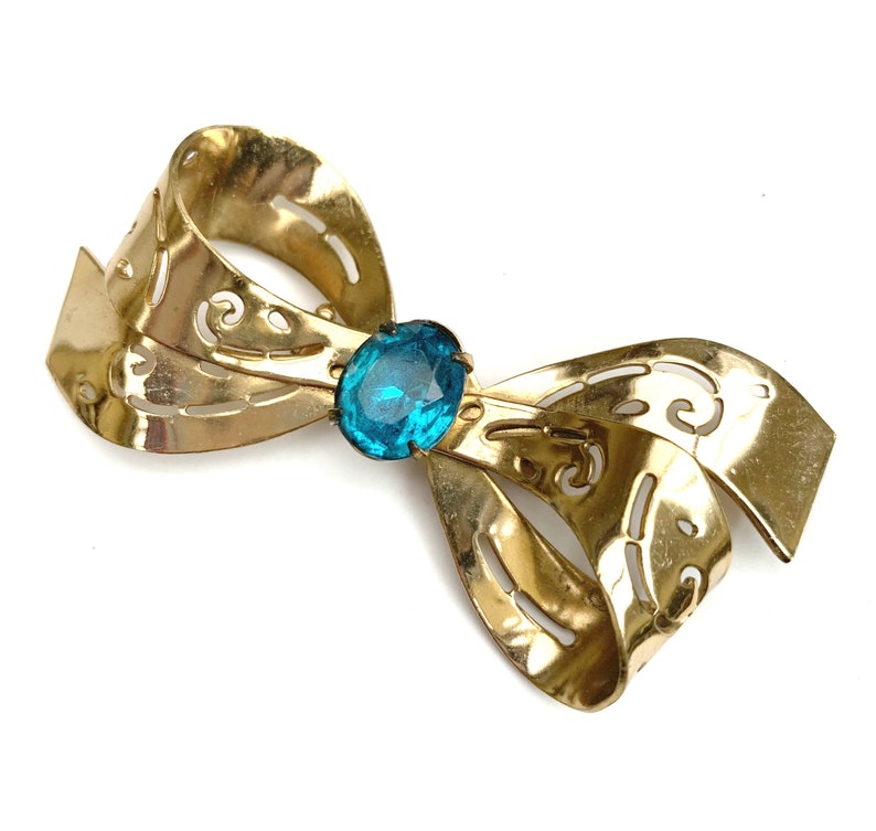 Bow Brooch Pegasus Coro Blue Rhinestone Gold Plated Metal - Etsy New ...