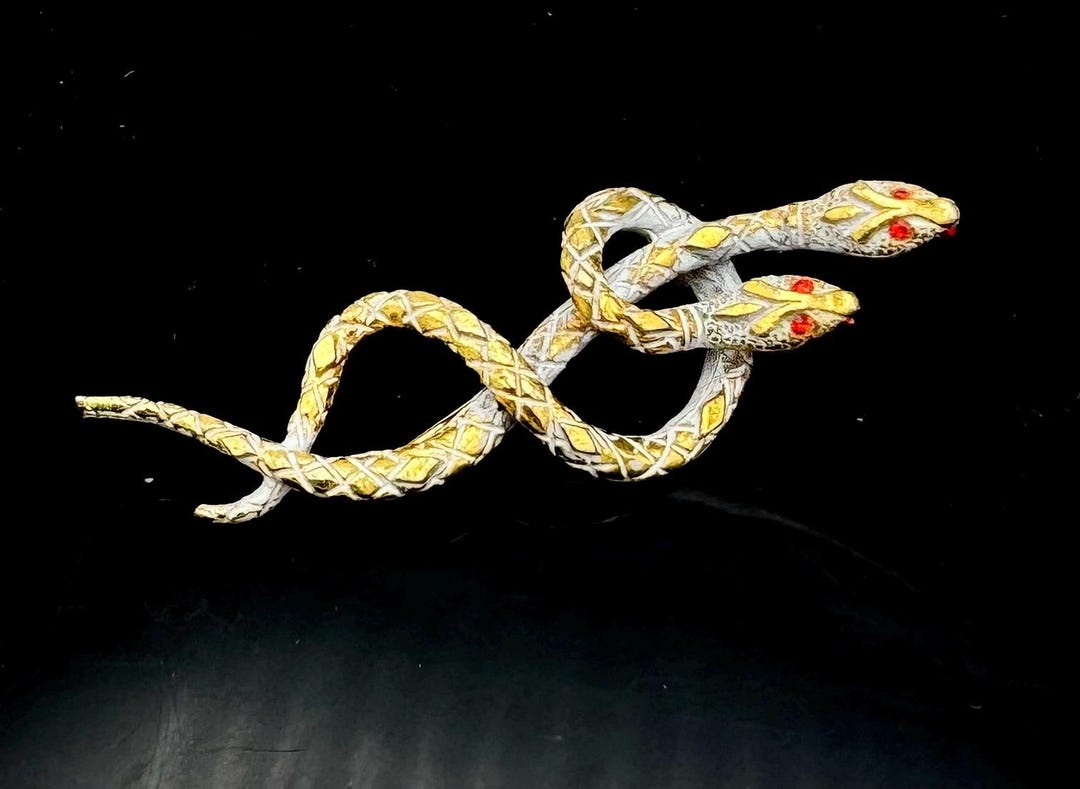 Rare Double Snake Brooch Signed Art Gold Double Snake White Enameling ...