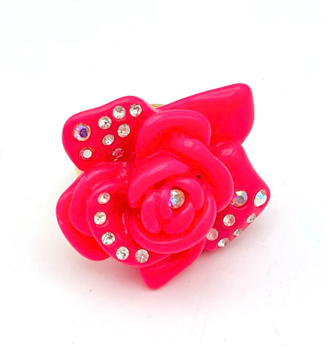 Juicy Couture Flower Ring Pink Plastic Clear Rhinestone Size 6 -floral ...