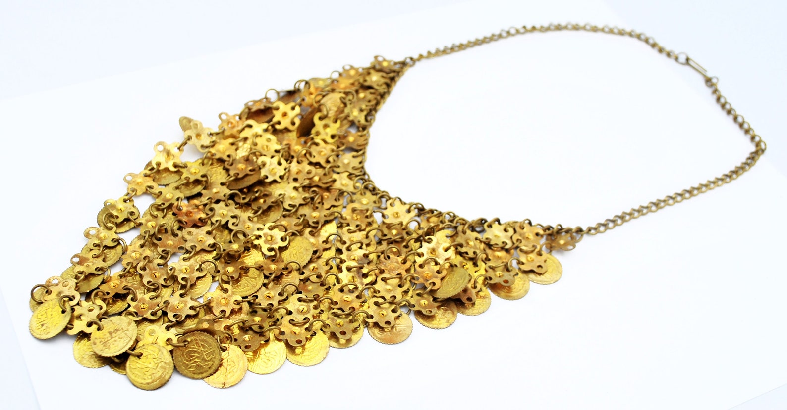 Gold Dangle Coin Bib Necklace V Shape Mid Century Mod Boho - Etsy