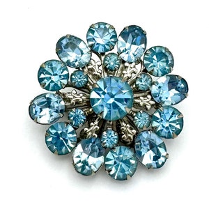 Light Blue Rhinestone Brooch Light Blue Crystal Stones Silver Setting ...