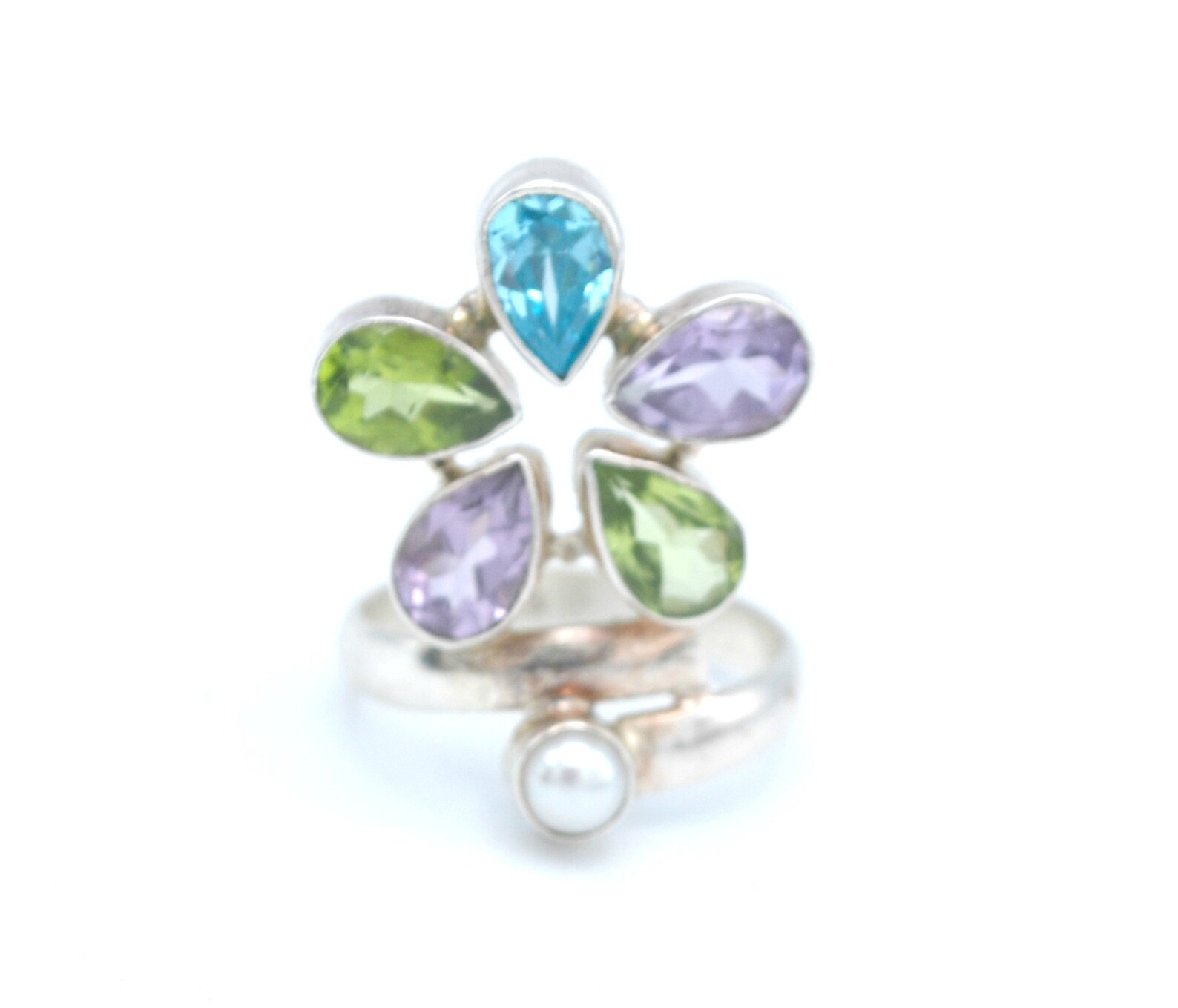 Multi Gemstone Flower Ring Sterling Silver Amethyst Peridot - Etsy