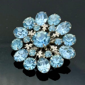 Light Blue Rhinestone Brooch Light Blue Crystal Stones Silver Setting ...