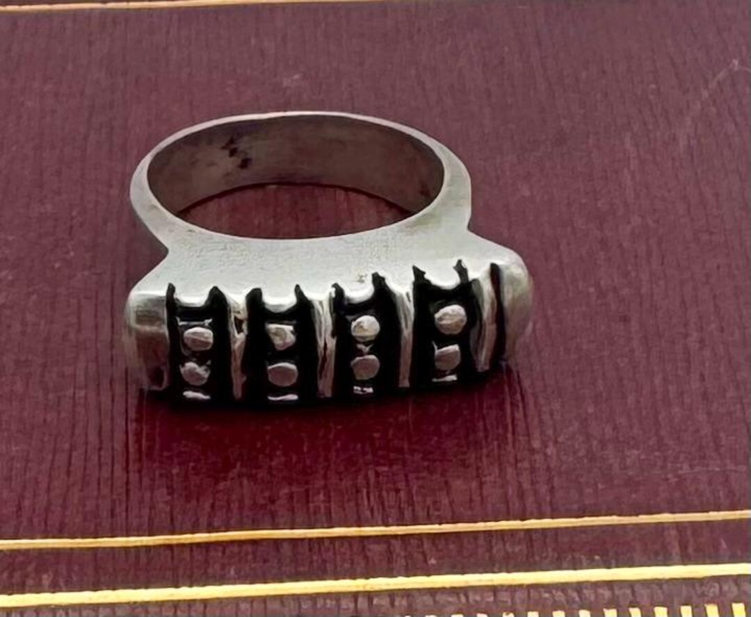 Sterling Silver Rectangle Studded Band Ring Size 7 Modernistic - Etsy