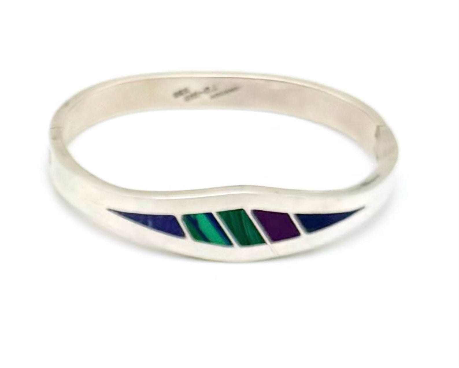 Azurite Malachite and Chariot Inlay Bracelet Mexico Taxco 925 Sterling ...