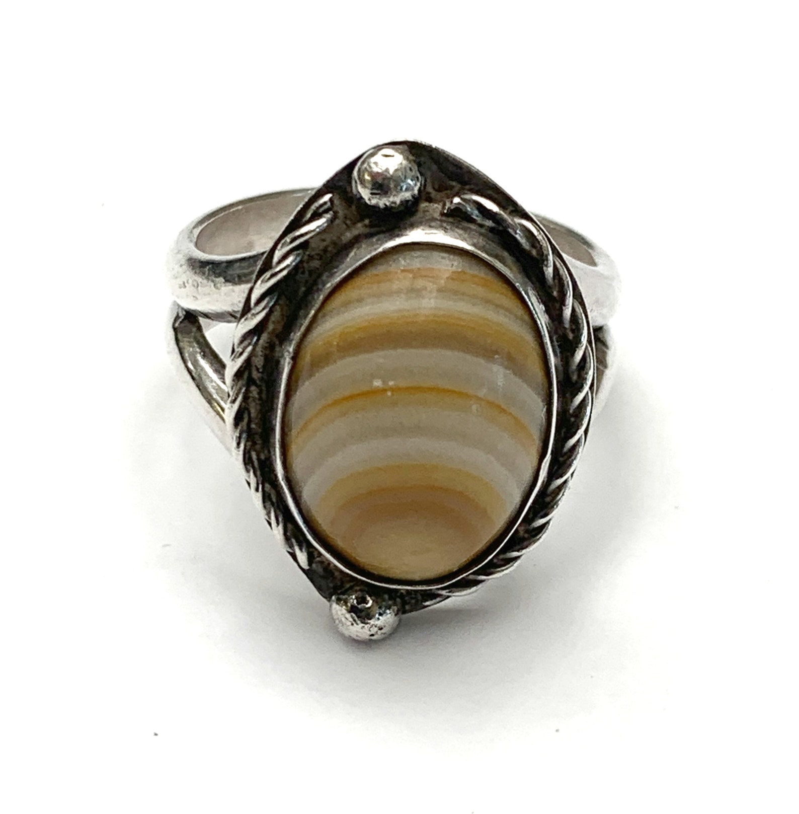 Banded Agate Ring Sterling Silver Setting Orange White Striped Gemstone ...